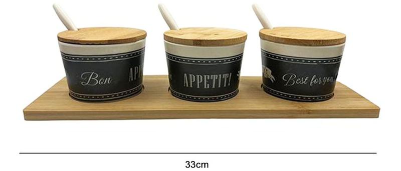 Porta Condimentos Kit 3 Potes para Temperos Bambu Especiarias com ...