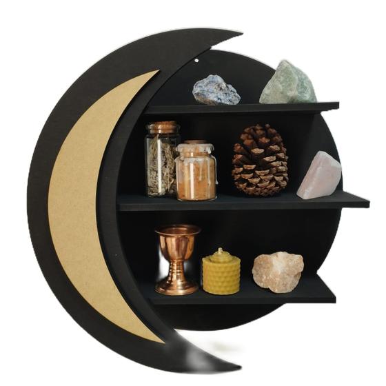 porta cristais e velas prateleira meia Lua mdf pentagrama Wicca triluna ...