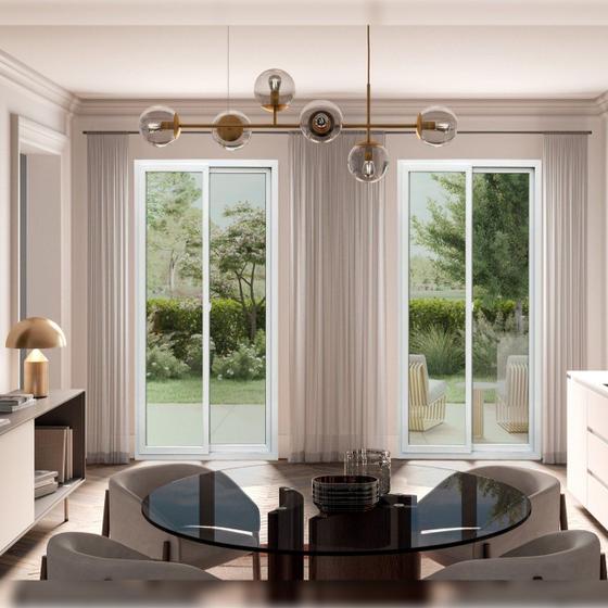 Porta de PVC de Correr 210x150cm com 2 Folhas e Vidro Liso Temperado ...