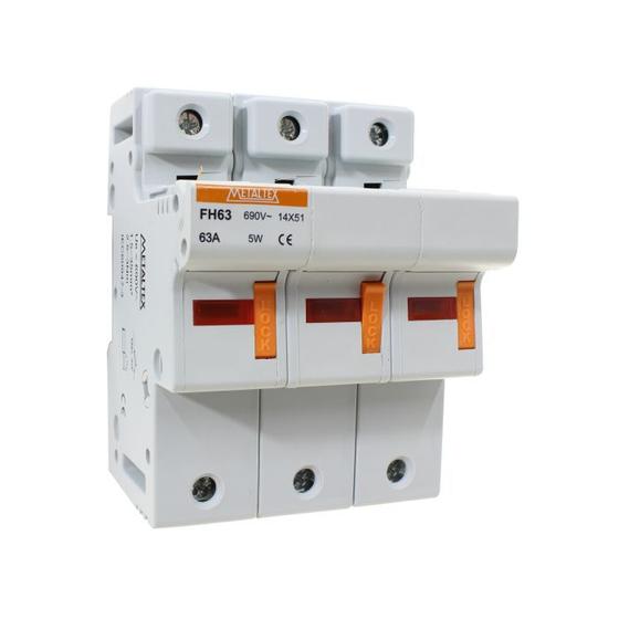 Porta Fusível 14x51mm 3 Polo 63 Amperes com Indicador de Fusível ...