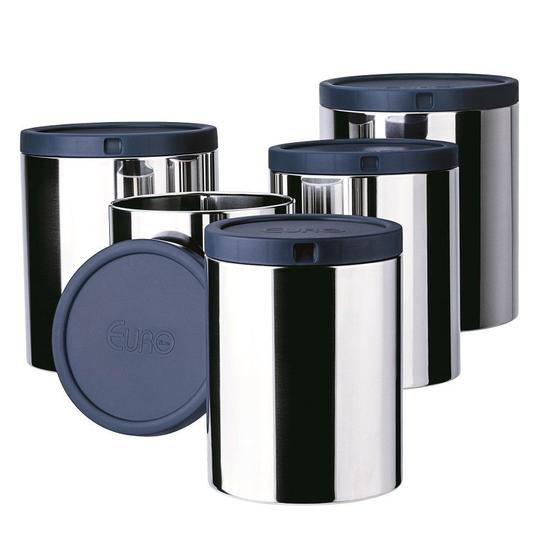 Porta Mantimentos Inox 5 Peças Com Tampa Azul 1 UN Euro - Porta ...
