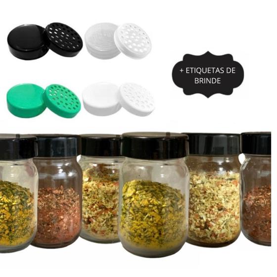 Porta Tempero Condimento Kit 12 Potes Vidro Dosador Polvilhador 200ml ...