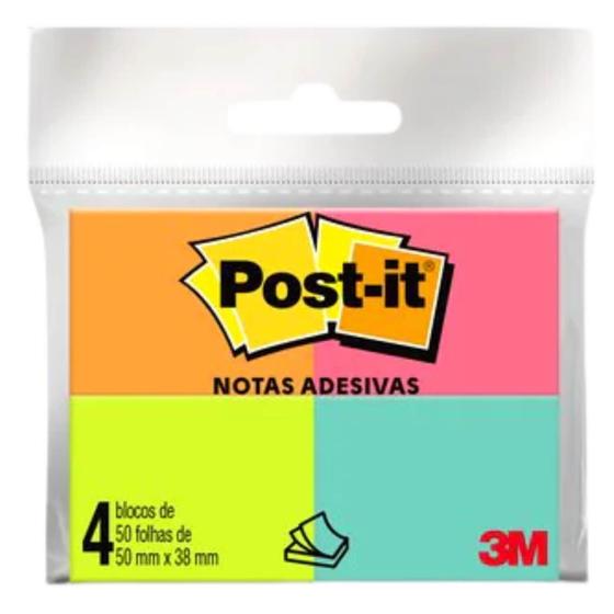 Post It Notas Adesivas Colorido 200 Folhas 4 Blocos Lembrete Marcador ...
