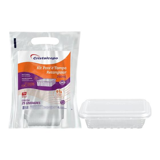 Pote 250ml Retangular Transparente com tampa Cristalcopo com 150 unidades - Embalagens para ...