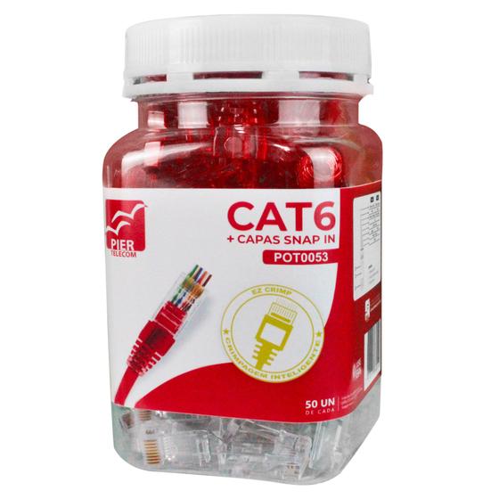 Pote Com 50 Conectores RJ45 Cat6 de Passagem EZ Crimp Com Capa RJ45 ...
