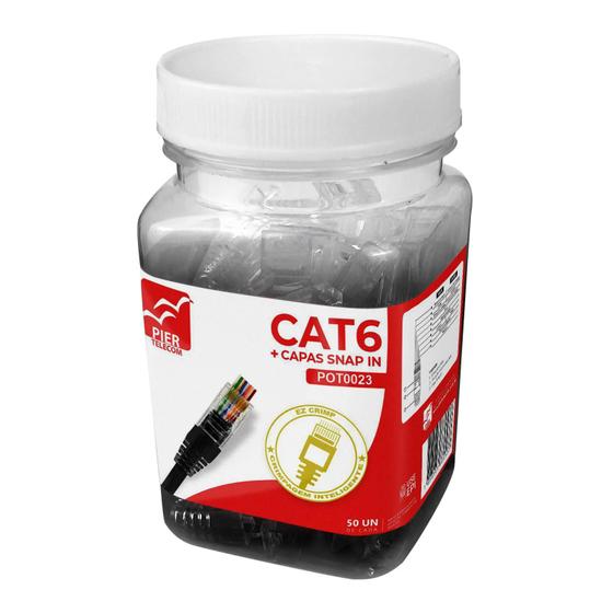 Pote Conector Macho Plug RJ45 Cat6 de Passagem EZ Crimp 50 Peças + Capa ...