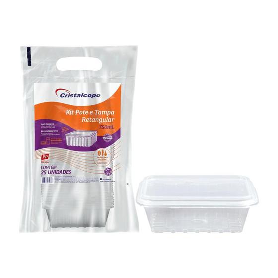Pote de 750ml Retangular Transparente com tampa Cristalcopo com 100 unidades - Pote Descartável ...