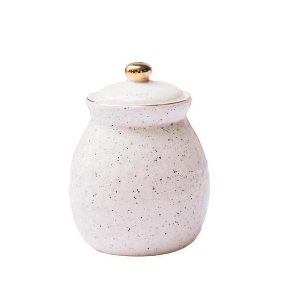 Pote de Cerâmica c/ Textura Branco Detalhes Dourado 16x13cm - BTC ...