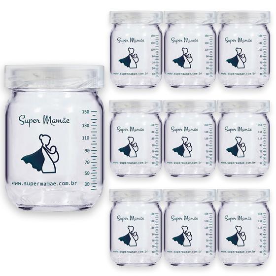 Pote de Vidro para Leite Materno 150ml Super Mamãe Original-10unidades ...