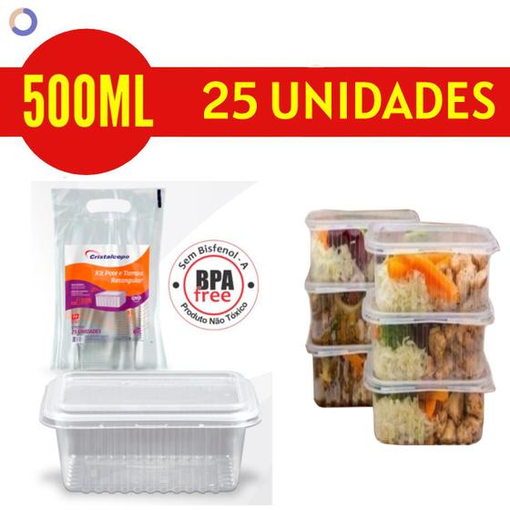 Pote Descartável 500ml Freezer Microondas Marmita Fit 25 Un - Cristalcopo - Pote Descartável ...