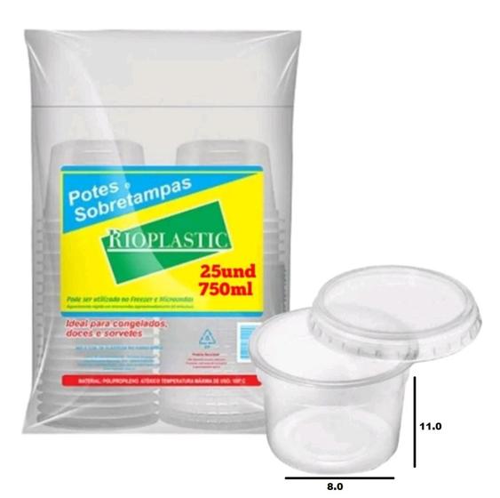 Pote Descartável Redondo C/ Tampa Transparente 750ml - 25un - Rioplastic - Pote Descartável ...