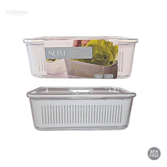 Pote Hermético Slim Multiuso Com Cesto De Drenagem 2.570Ml - Paramount Plasticos - Pote ...
