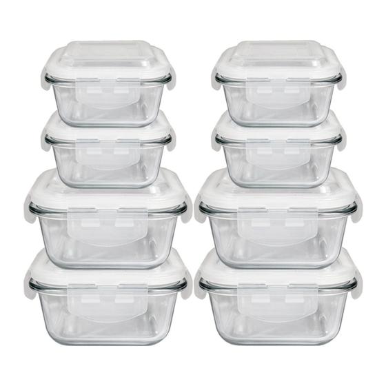 Pote Hermético Vidro Com Tampa Branca 320ml e 520ml 4 Unidades Cada - Quality House - Pote ...