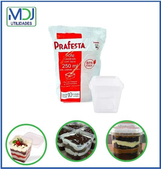 pote quadrado lacre 250 ml 10 unid - prafesta - Pote - Magazine Luiza
