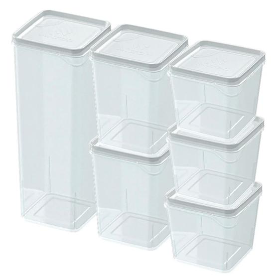 Pote Quadrado Modular Para Cozinha Conjunto C/ 6 Organizador de Alimentos Empilhável - Nitron ...