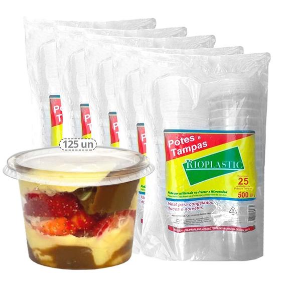 Pote Redondo Plástico Descartável Tampa 500ml Atacado 125un - Rioplastic - Pote - Magazine Luiza