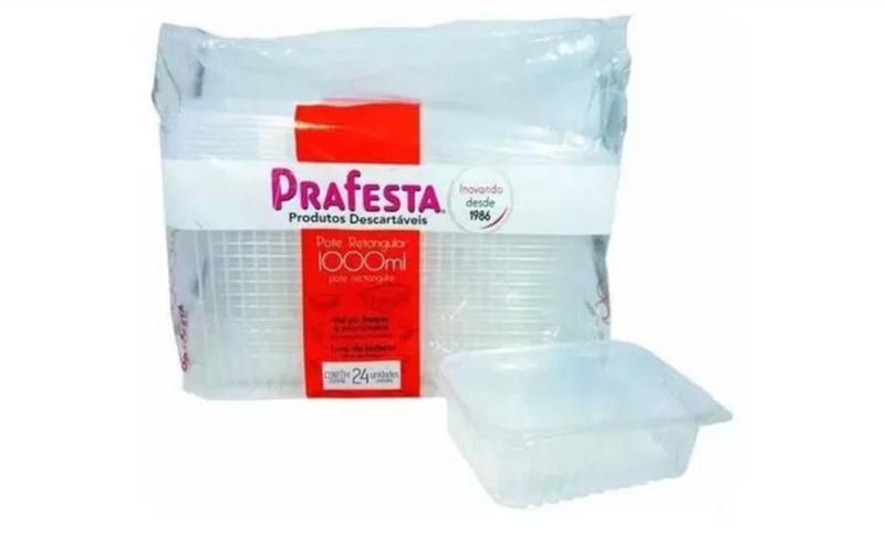 Pote retangular 1000 ml c/tampa 24 unidades - PRAFESTA - Pote - Magazine Luiza