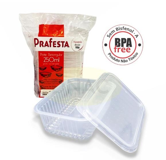 Pote Retangular 250ml Marmita Fit - Microondas/freezer 24 Unidades PraFesta/Marmita FITNESS ...