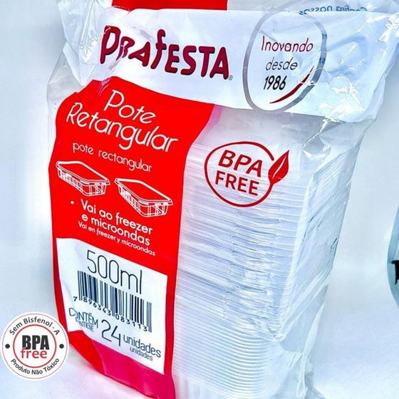 Pote Retangular 500ml Marmita Fit - Microondas/freezer 24 Unidades PraFesta/Marmita FITNESS ...