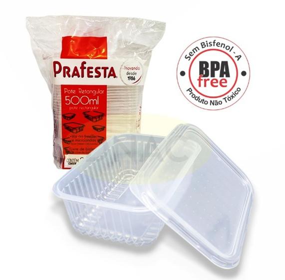 Pote Retangular 500ml Marmita Fit - Microondas/freezer 24 Unidades PraFesta/Marmita FITNESS ...