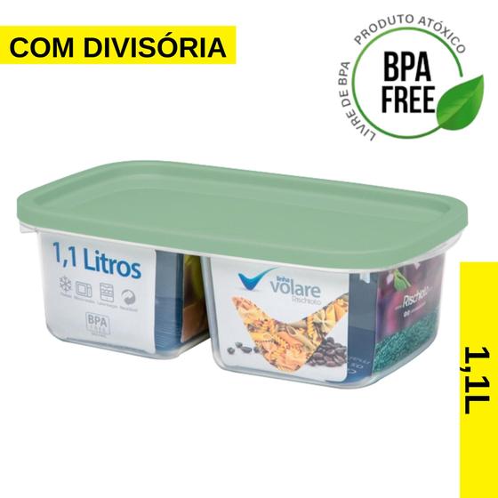 Pote Vasilha Plástico C/ Divisória Hermético 1,1 Litros Linha Volare Rischioto - Pote - Magazine ...
