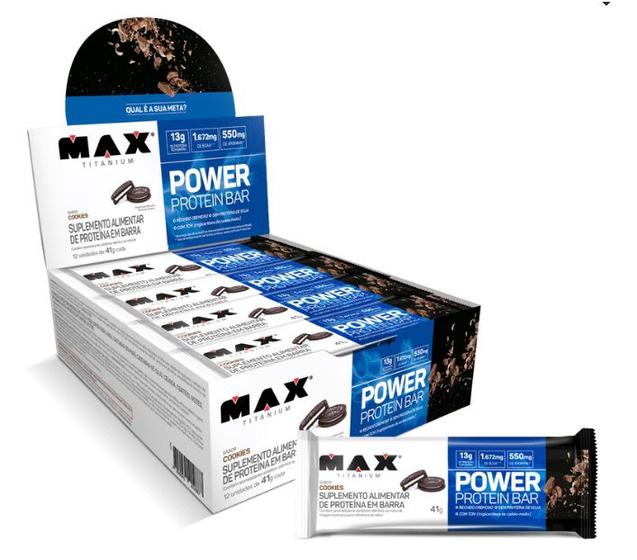 Power Protein Bar Barra Proteína Sabor Cookies 12 un 41g - MAX TITANIUM ...