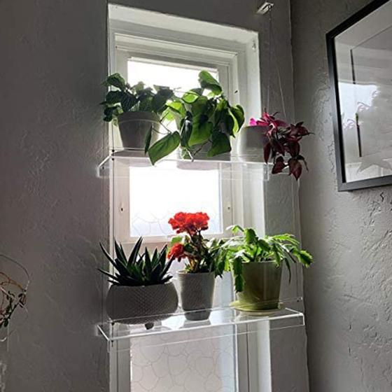 Prateleiras de plantas de janela acrílica limpas pendurados rack de ...