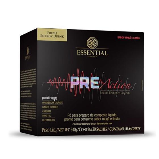 Pre-Action Energy Drink 540g Sabores - Box c/ 20 sachês de 27g Essential Nutrition - Produtos ...