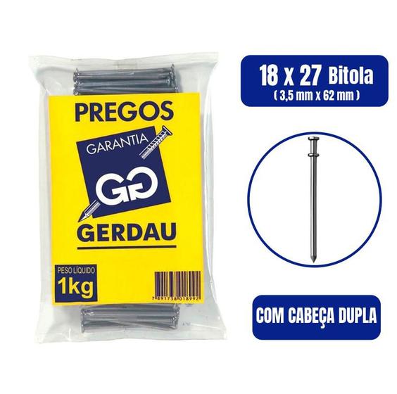 Prego Galvanizado Com Cabeça Dupla 18 x 27 1kg - GERDAU - Prego ...