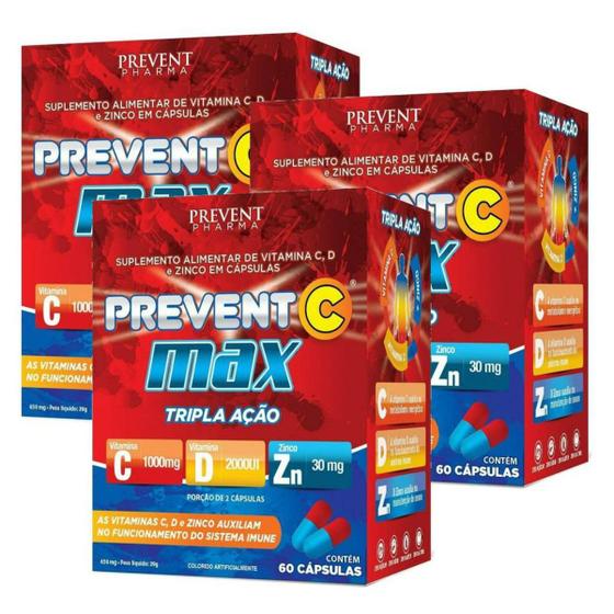 Prevent C Max Vitamina C D E Zinco 1000mg de Vitamina C 2000 Ui de ...