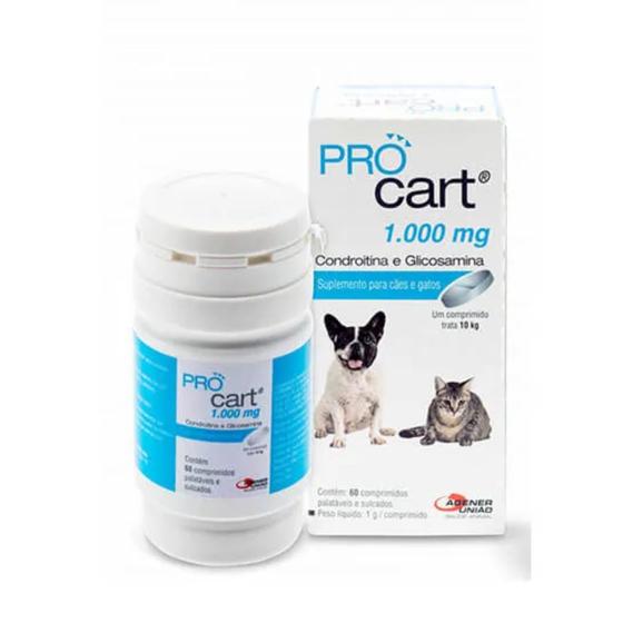 Procart 1000 mg Suplemento Condroitina e Glicosamina para Cães/Gatos 60 ...