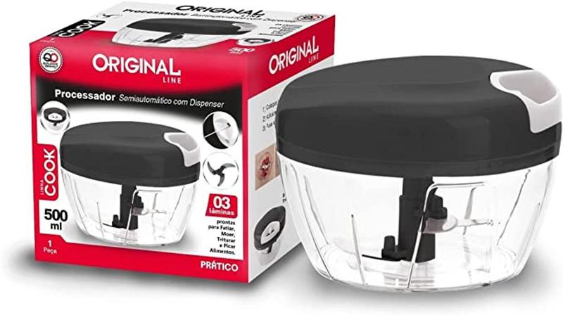 Processador De Alimentos Manual Com 3 Lâminas De Inox Preto 500ml ...