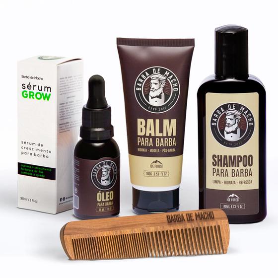 Produtos para Cuidar da Barba Shampoo Balm Óleo e Serum Grow - Barba De ...