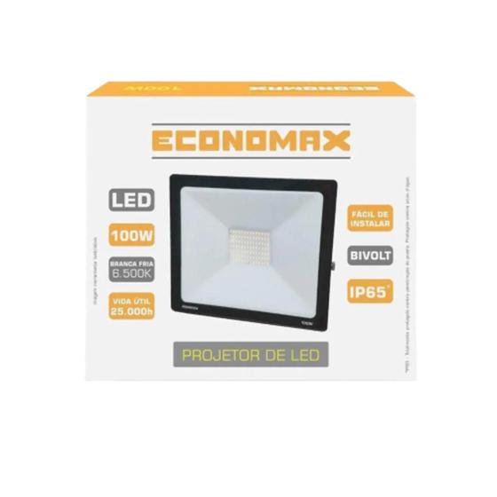 Projetor de LED Bivolt Preto 100W Branco Frio 6500K Economax - Refletor ...