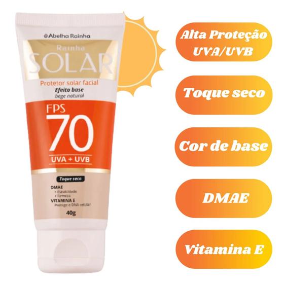 Protetor Solar Facial Com Cor base toque seco fator 70 Abelha Rainha ...