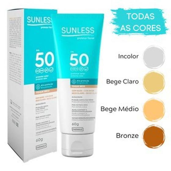 Protetor Solar Facial com cor FPS 50 60g Sunless - Farmax - Protetor ...