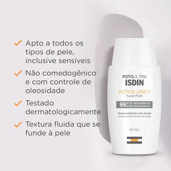 Protetor Solar FotoUltra ISDIN Active Unify S/Cor FPS99 50ml - Protetor ...