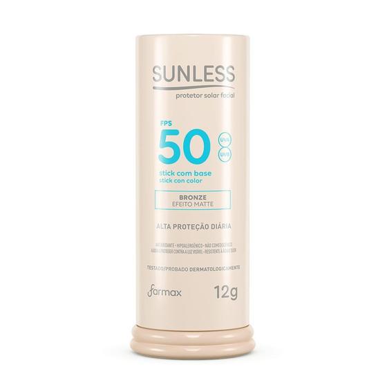 Protetor solar stick c/ base bronze 50 fps matte sunless 12g - Farmax ...