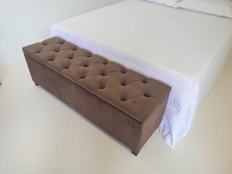 Puf Baú Estofado Casal Tamanho de 140x40x45cm Cor Marrom - Tecido Em ...