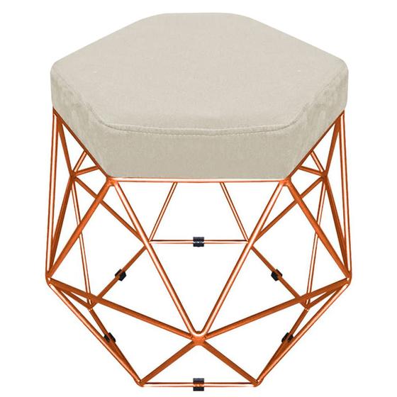 Puff Banco Decorativo Aramado Hexagonal Base Eiffel Bronze Suede Bege - Abmaza - Puffs ...