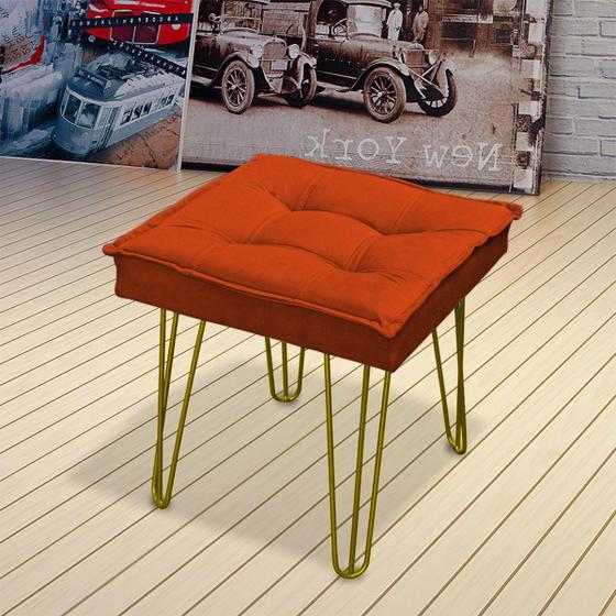 Puff Decorativo Quadrado Suede Cores Pé Aramado Bronze/Dourado/Preto ...