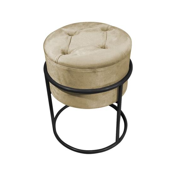 Puff Decorativo Redondo com Capitonê Base de Ferro Preta Tecido Veludo ...