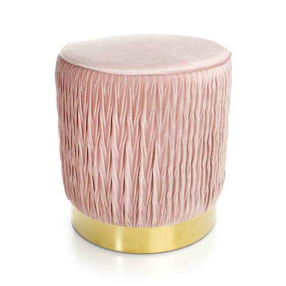 Puff Decorativo Redondo com Veludo Rosa Antigo com Detalhe Dourado na ...