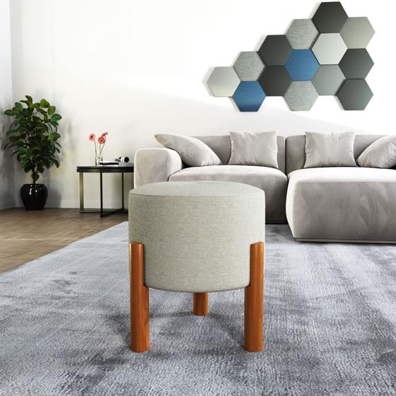 Puff moderno linho com pés de madeira redondo - Várias Cores - MF CASA ...
