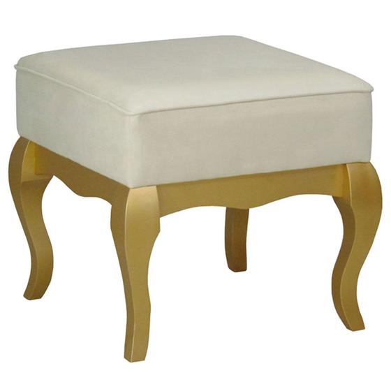 Puff para Sala e Quarto Pé Madeira Maciça Suede Creme e Dourado Luna ...