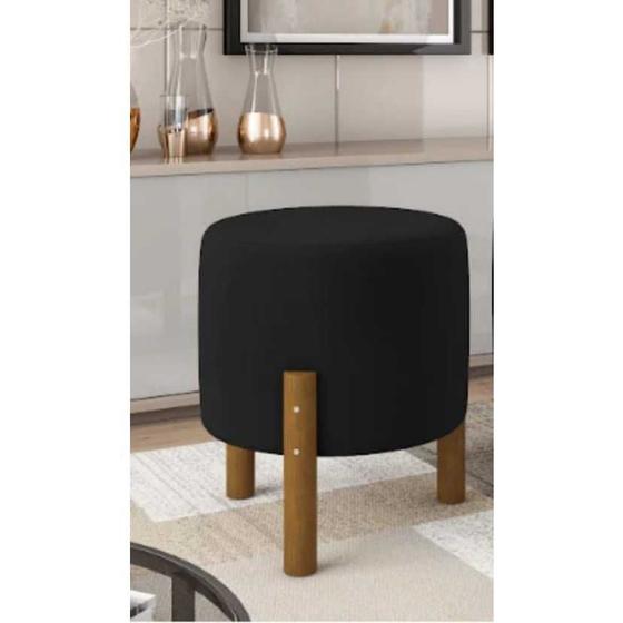Puff preto Thor suede charme luxo pes madeira palito retro - PR Paineis ...