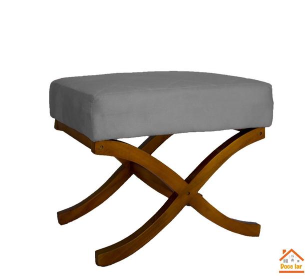 Puff Pufe Doris Base Madeira Decoração Quarto Descanço Escabelo Cinza ...