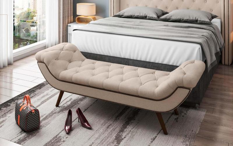 Puff Recamier Veneza 1,40cm para Quarto em Linho Rústico Bege ...