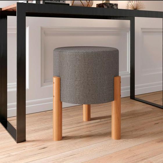 Puff Redondo Luxo Decorativo Charme com Pés de PVC Palito tecido Linho ...