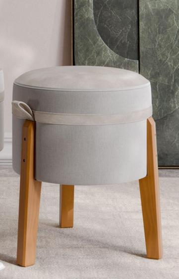 Puff Rest com pés em madeira maciça e detalhes em couro moderno redondo ...